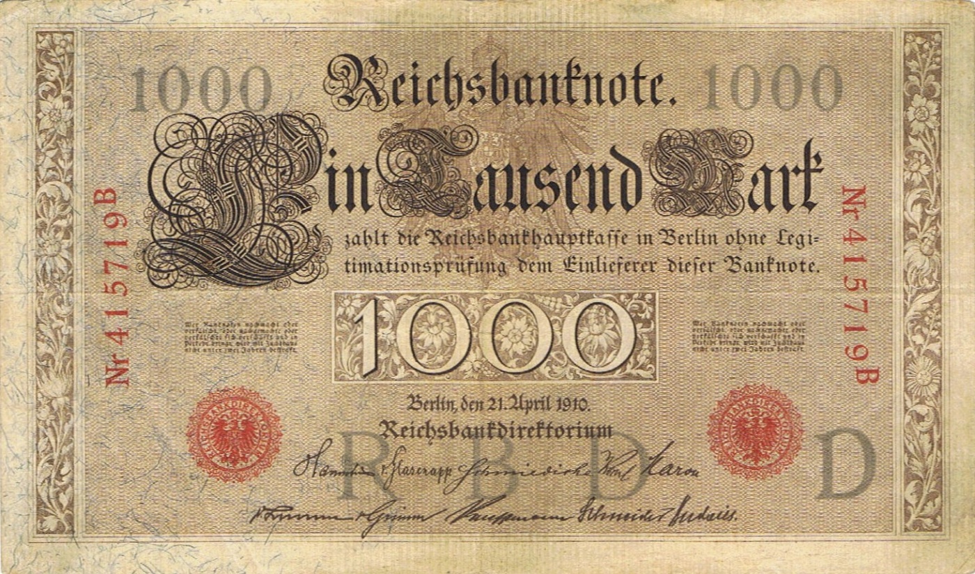 Reichsbanknote zu 1000 Mark IV. Ausgabe Serie 1 vom 21. April 1910 ...