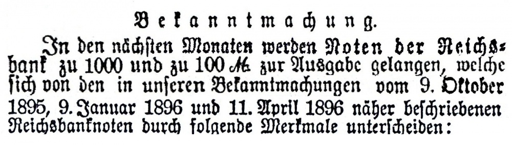 Reichsbanknote zu 1000 Mark IV. Ausgabe Serie 1 vom 1. Juli 1898 – Moneypedia